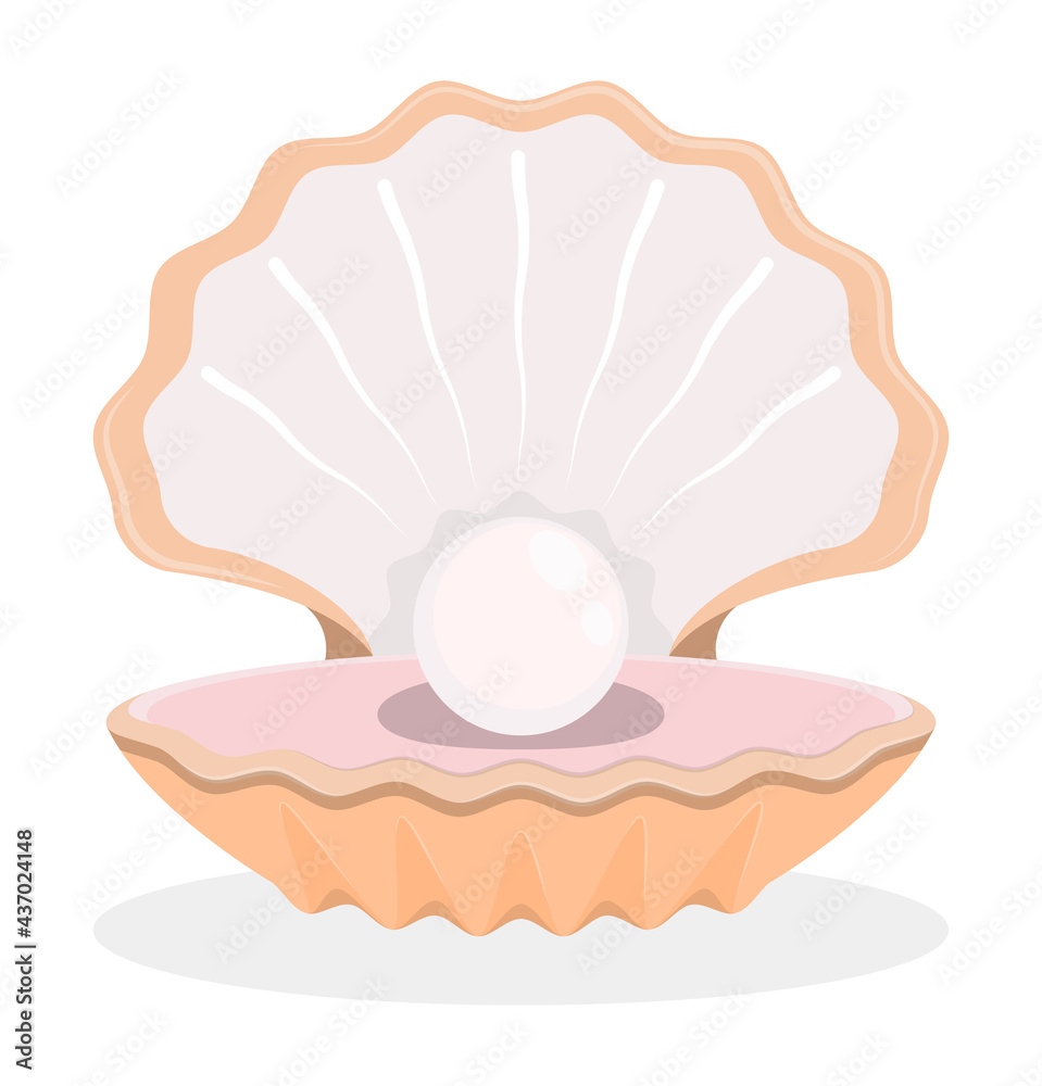 sea shining pearl in open shell. Treasure of sea and ocean. Vector in ...