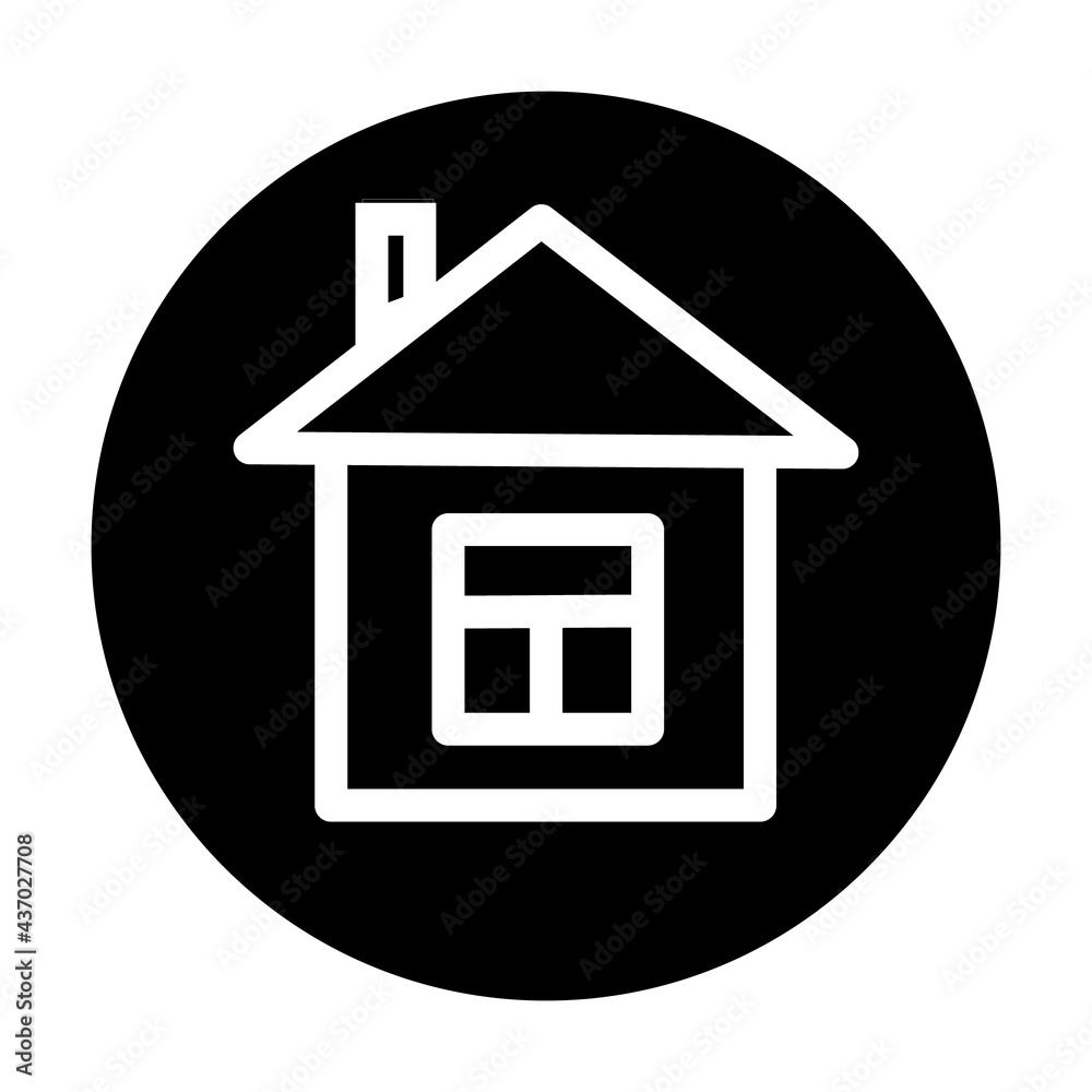 House icon white outline on black round background home circle mobile ...