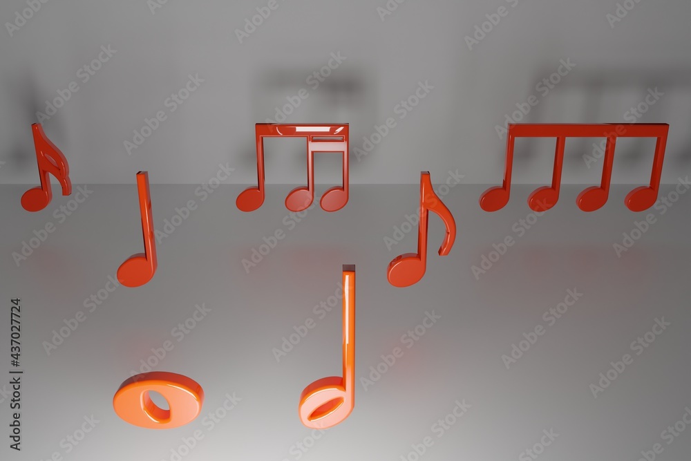 Musical note symbols. Red music notes isolated on white background ...