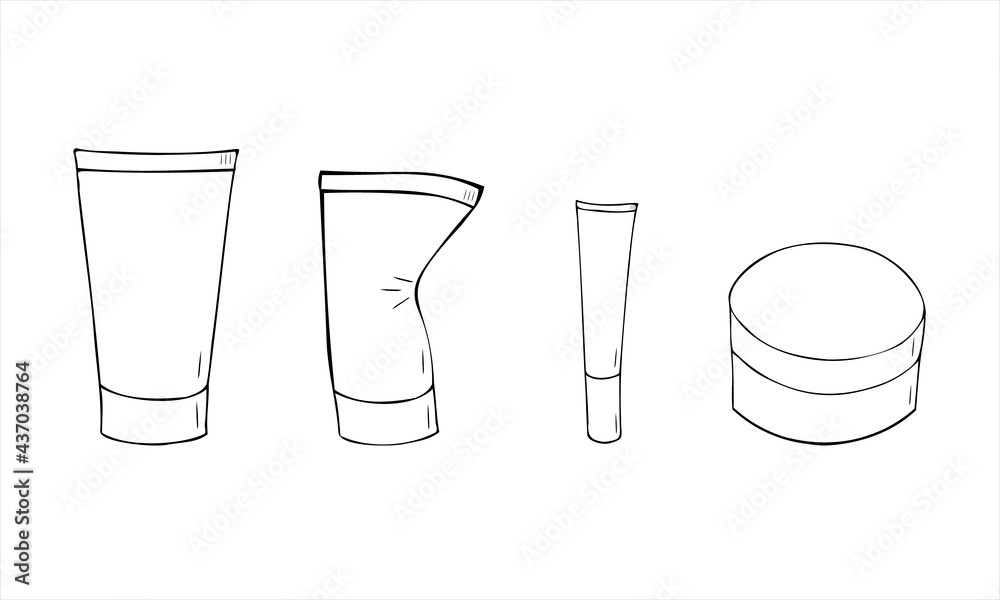 A set of plastic tubes of cosmetics - cream or gel, different shapes ...