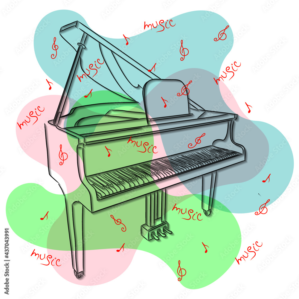 Piano vector drawing. Pianoforte hand drawn silhouette clipart ...