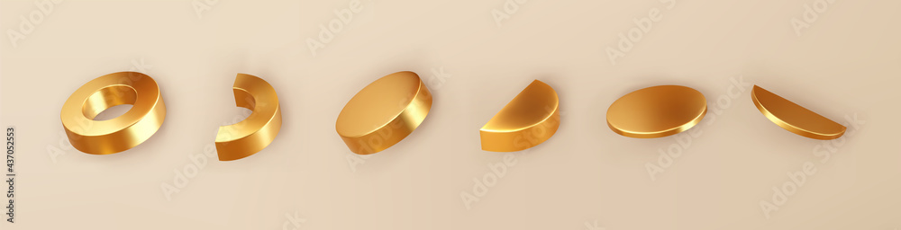 3d render gold geometric shapes objects set isolated on background ...