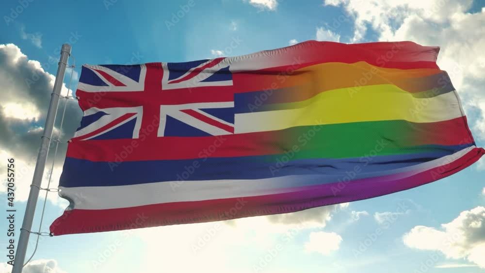 Flag of Hawaii and LGBT. Hawaii and LGBT Mixed Flag waving in wind ...