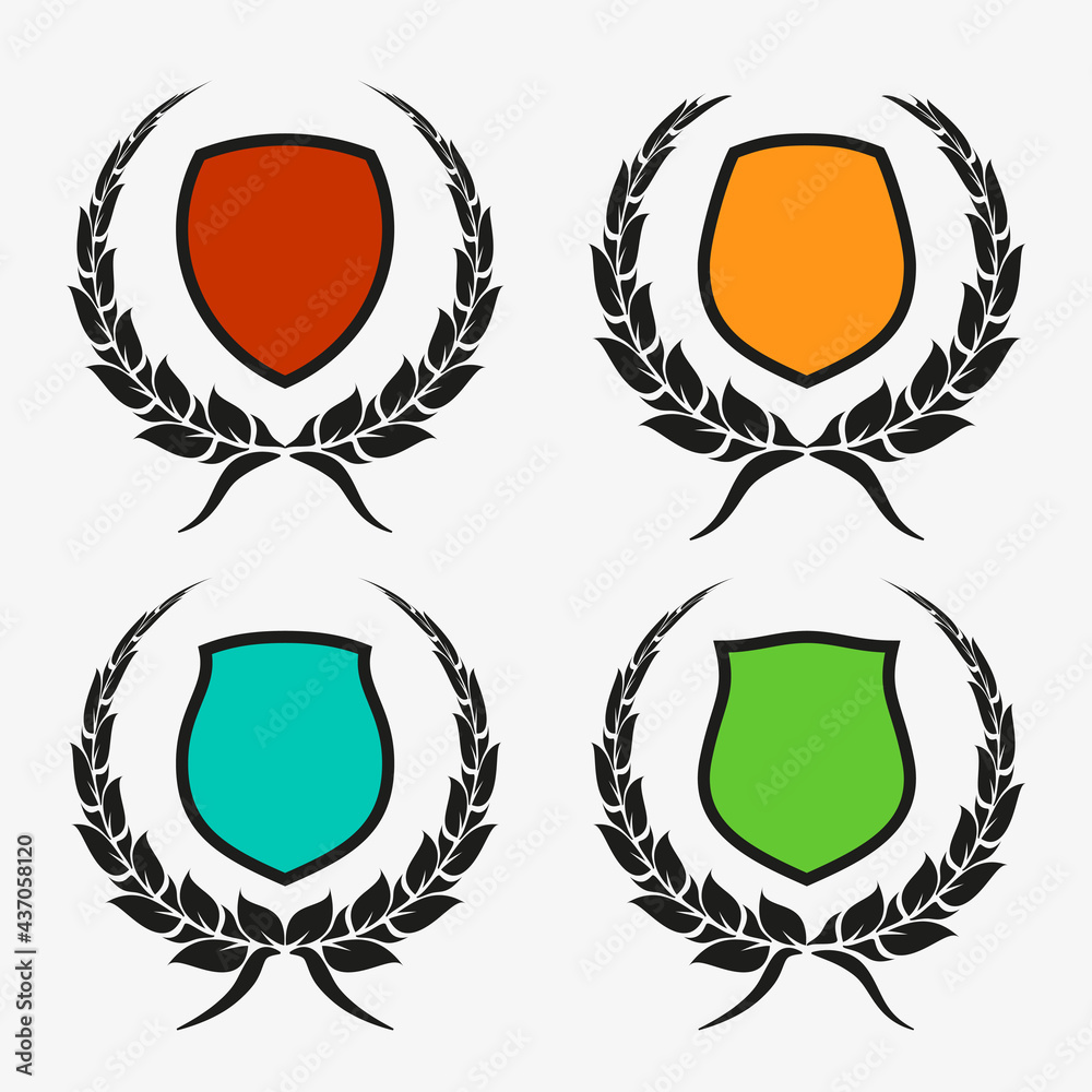 Vetor de Protect guard shield wreath concept. Outline shield badge ...