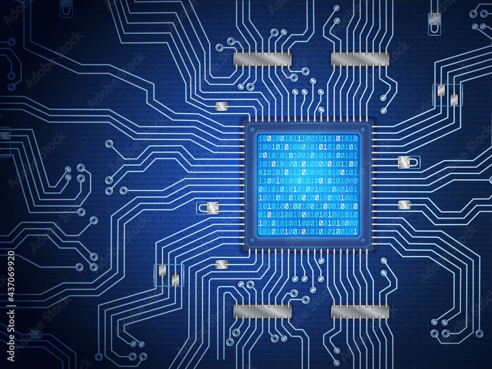 Circuit board. Blue abstract technology background. Computer ...