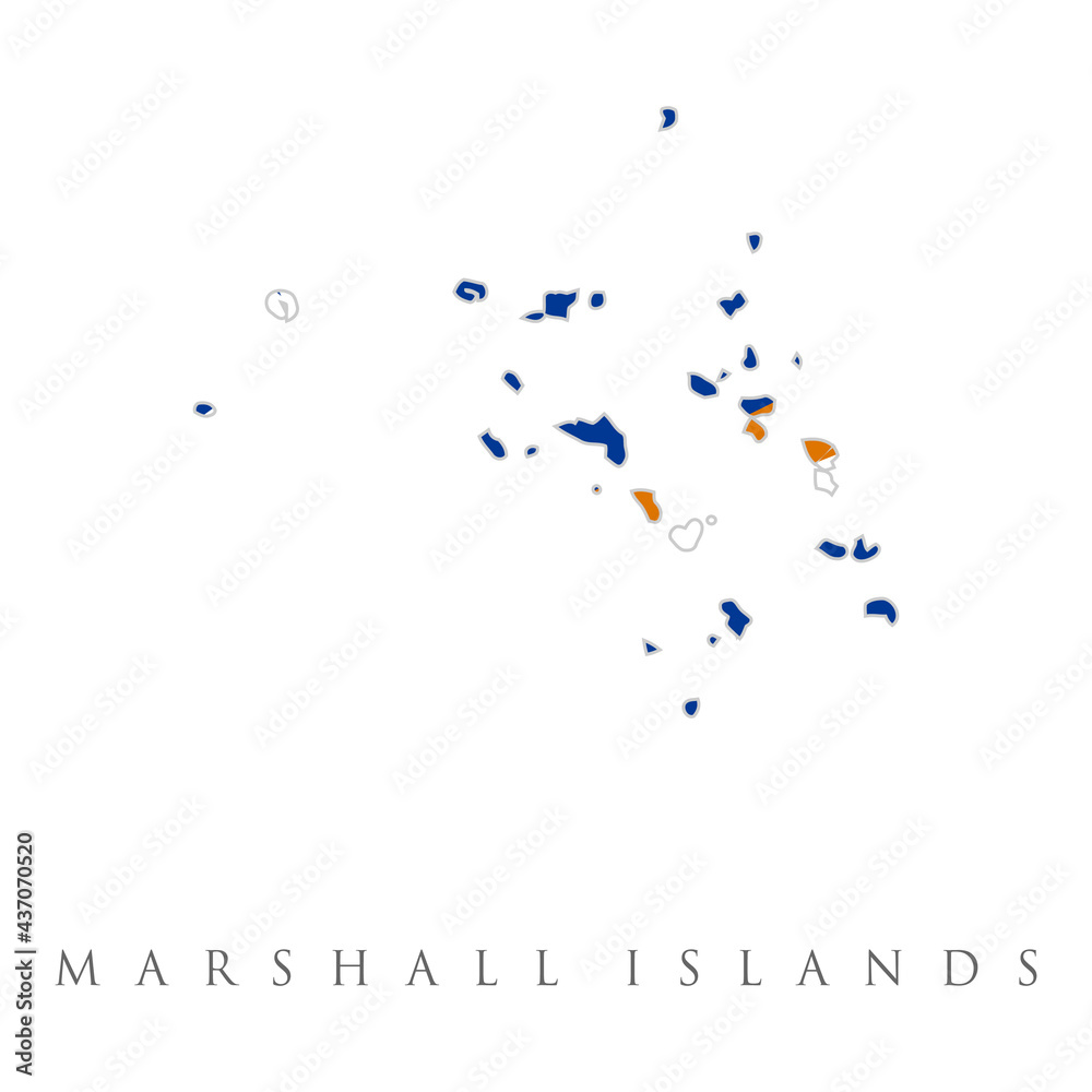Map Of Marshall Islands With Flag Isolated On White Background. A blue ...
