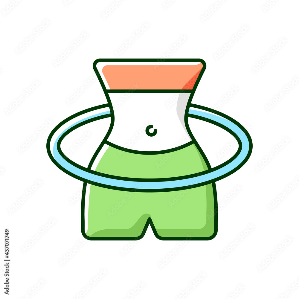 Hula Hoop workout RGB color icon. Full-body warm-up. Movement around ...