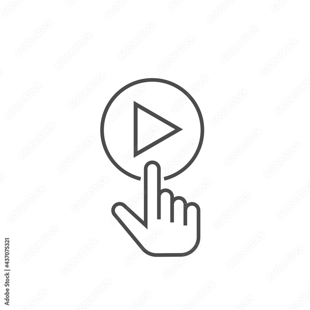Finger pressing play button outline icon. Vector sign Stock Vector ...