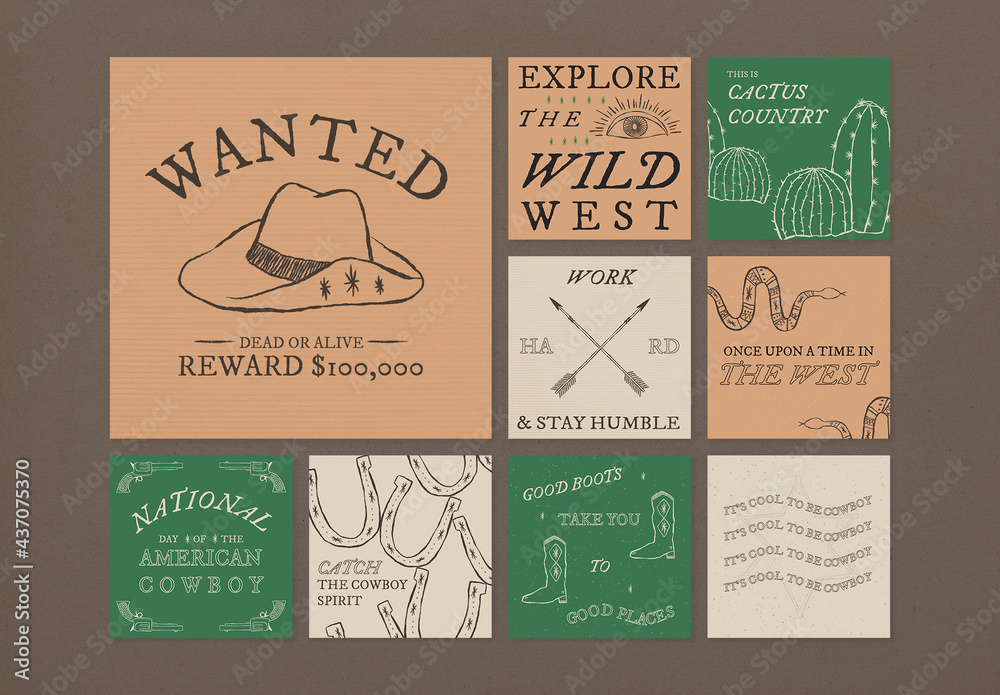 Cowboy themed Social Media Layout Set Stock Template | Adobe Stock