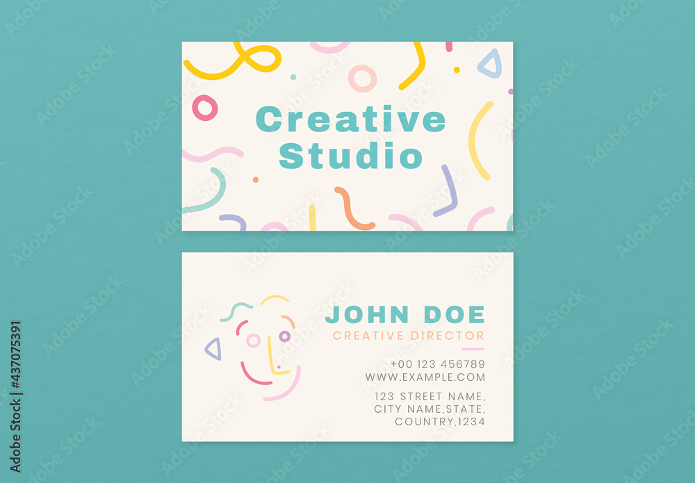 Editable Name Card Layout in Memphis Style Stock Template | Adobe Stock