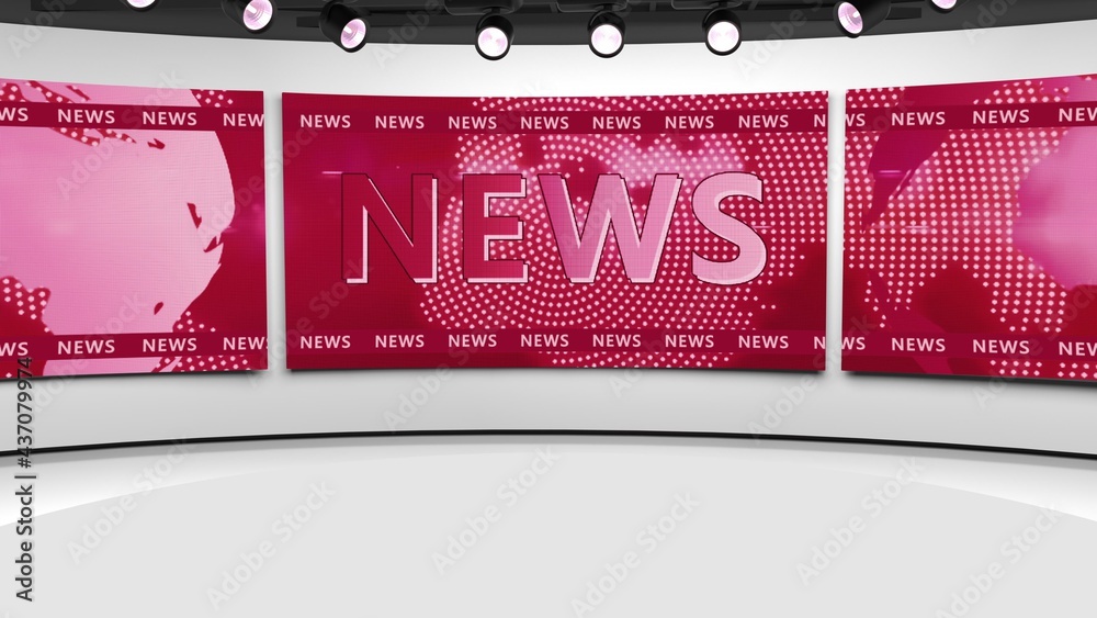 ภาพประกอบสต็อก Tv studio. News room. Blye and red background. General ...