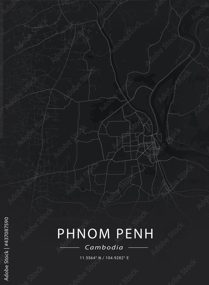 Map of Phnom Penh, Cambodia Stock Illustration | Adobe Stock