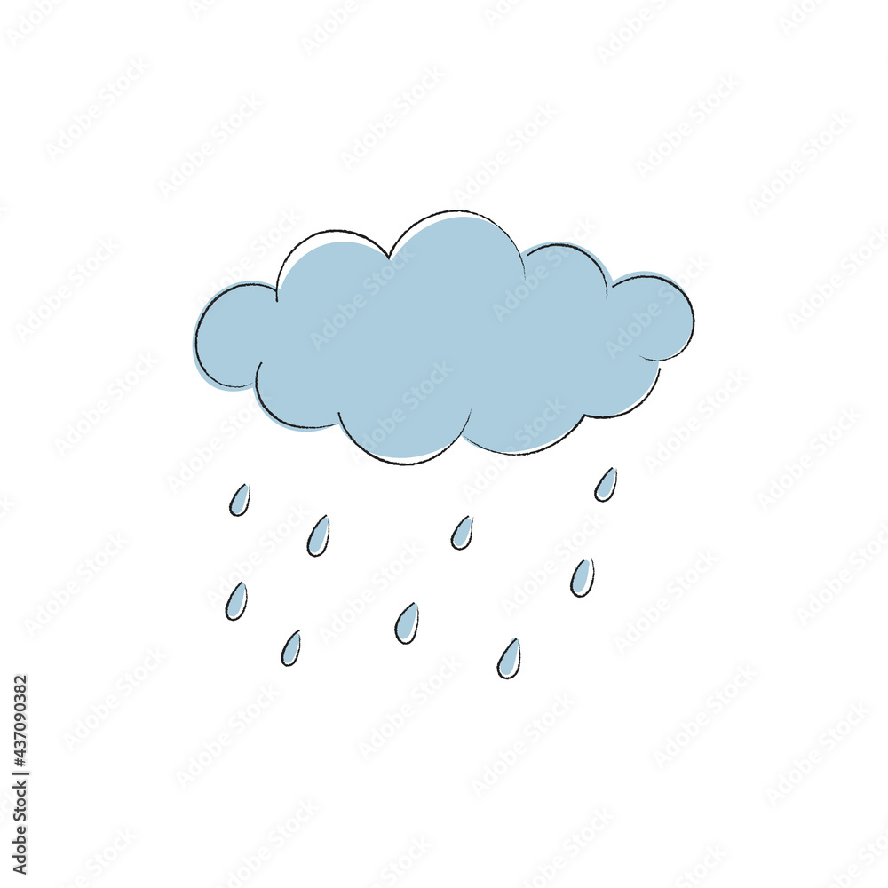 Cartoon hand drawn rain and cloud. Forecast storm sign. Isolated vector ...