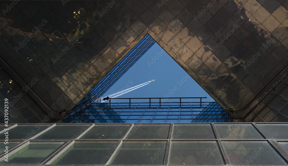 plane flying through space in building Stock Photo | Adobe Stock