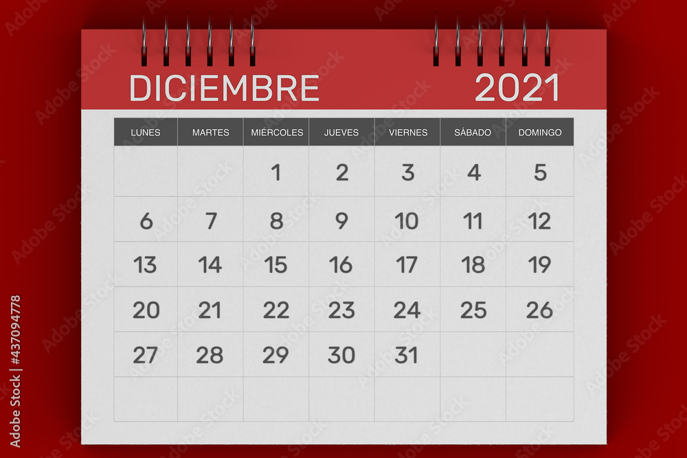 3d rendering of Business monthly calendar in Spanish with metal spiral ...