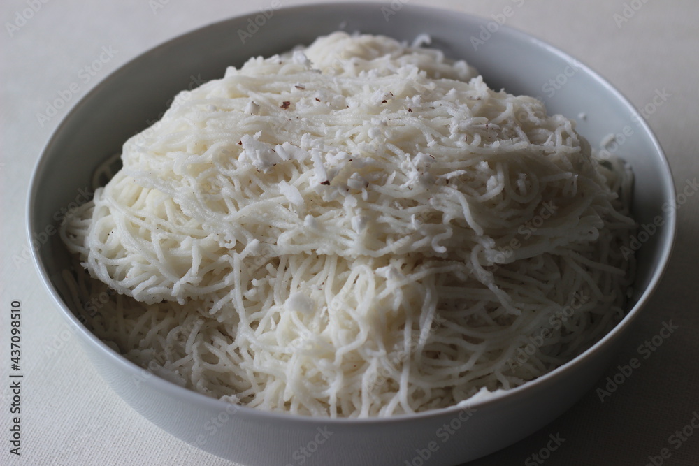 String hoppers, a steamed rice noodle dish. Popular break fast dish ...