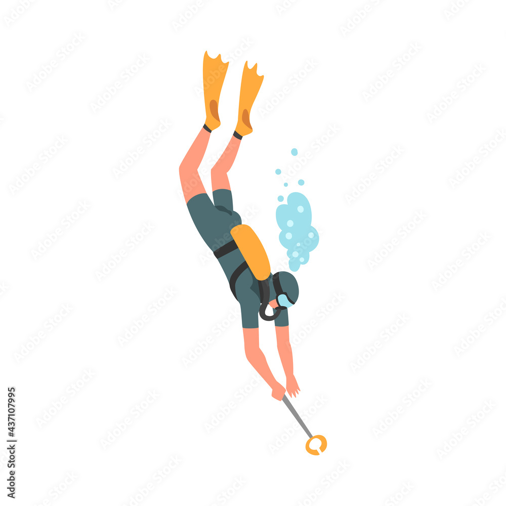 Scuba Diver Collecting Trash into Bag in Ocean, Pollution of Sea or ...