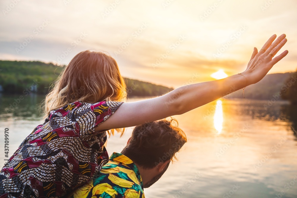 Lovers on piggyback ride, having fun together during a date. Young ...