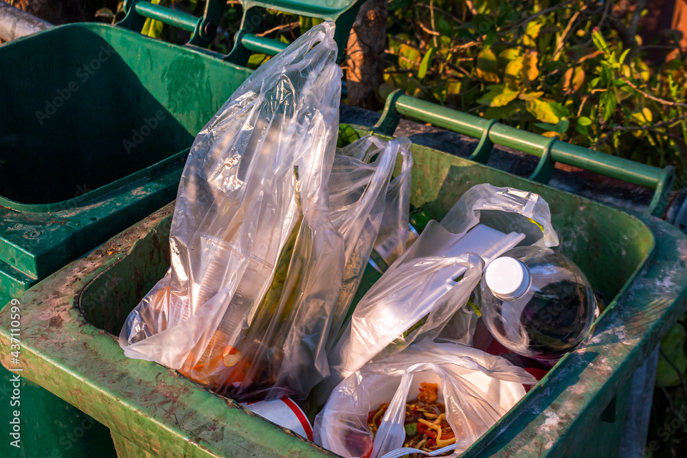 plastic garbage waste on trash, lots of plastic waste on the bin ...