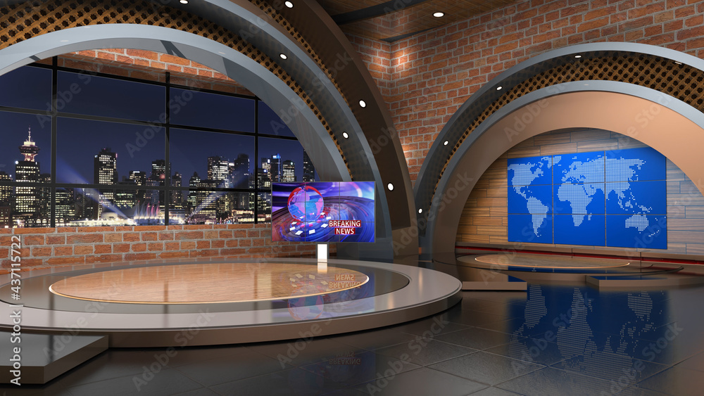 News Studio, Backdrop For TV Shows .TV On Wall.3D Virtual News Studio ...