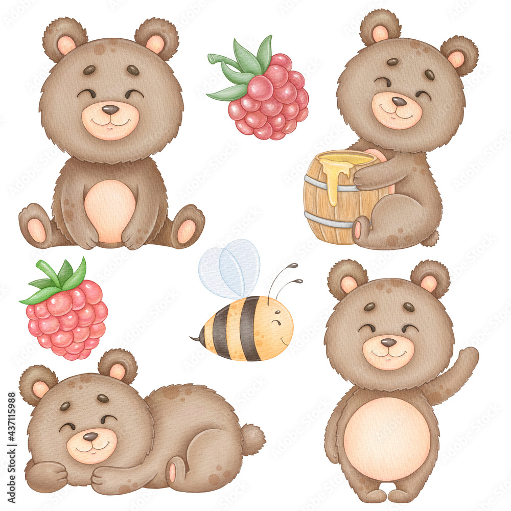 Cute bear watercolor clip art on white isolated Stock Illustration ...