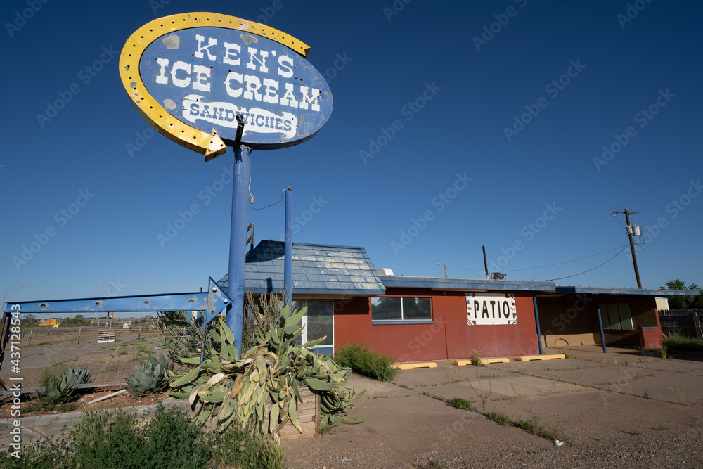 Tucamcari, New Mexico - May 6, 2021: Sign Kens Ice Cream Sandwiches ... Tucamcari, New Mexico - May 6, 2021: Sign Kens Ice Cream Sandwiches ...