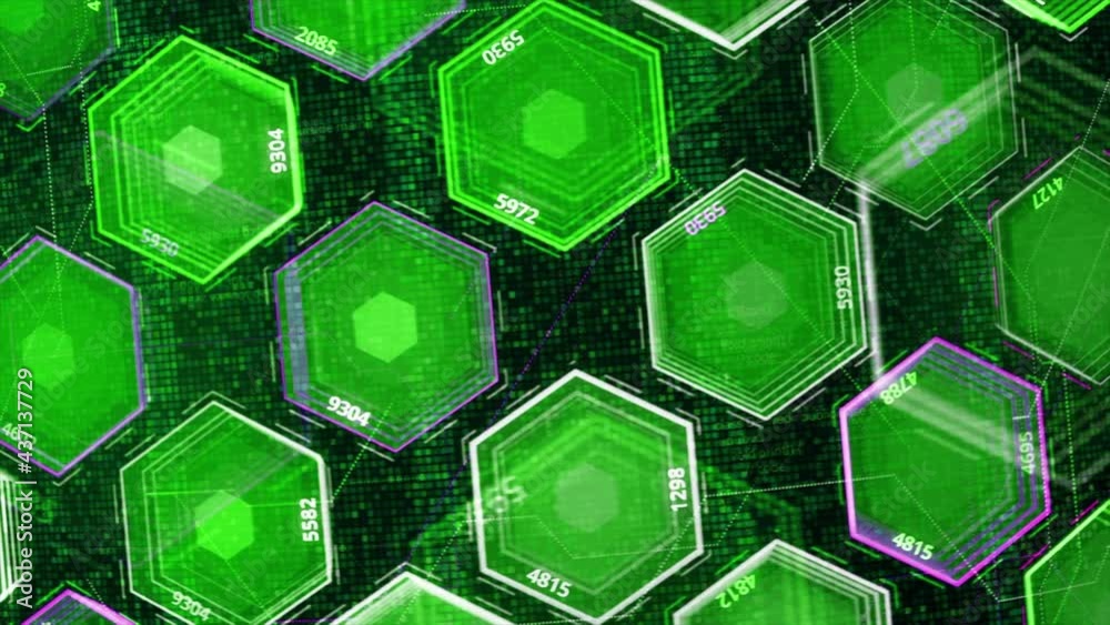 Scifi technological hexagon pattern of green color with four digit ...