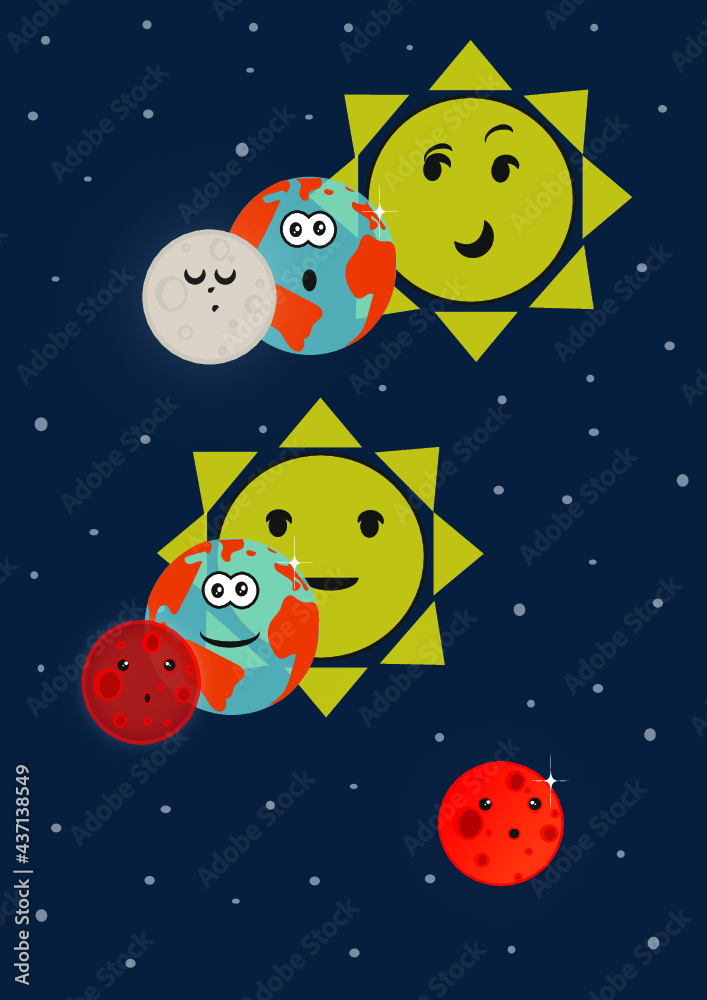 Fases del eclipse lunar. Eclipse lunar cartoon. Stock Vector | Adobe Stock