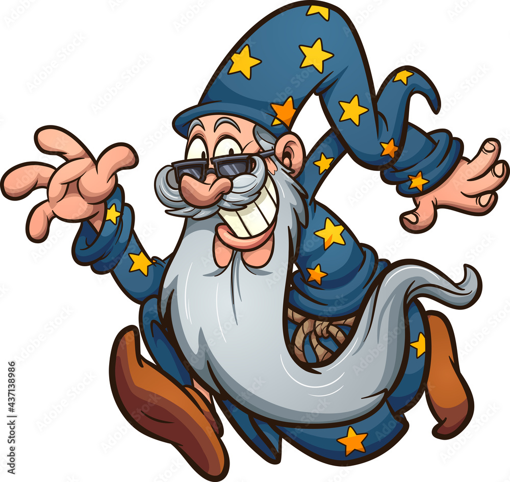 Running old cartoon wizard with long beard. Vector clip art ...