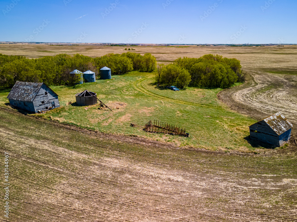 An aerial view of the old, abandoned farms and buildings that were ...