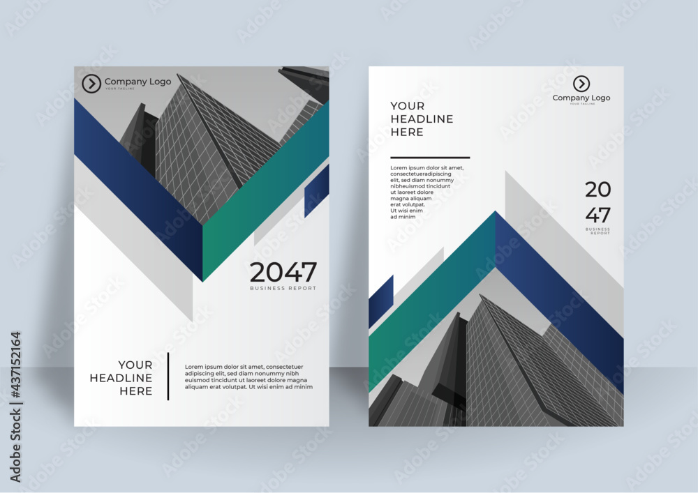 Business vector set with blue and green color. Brochure template layout ...