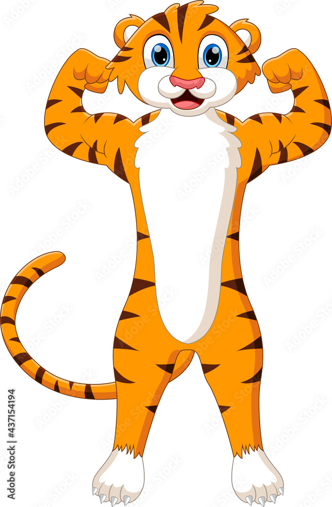 cartoon cute tiger posing showing off muscles Stock Vector | Adobe Stock