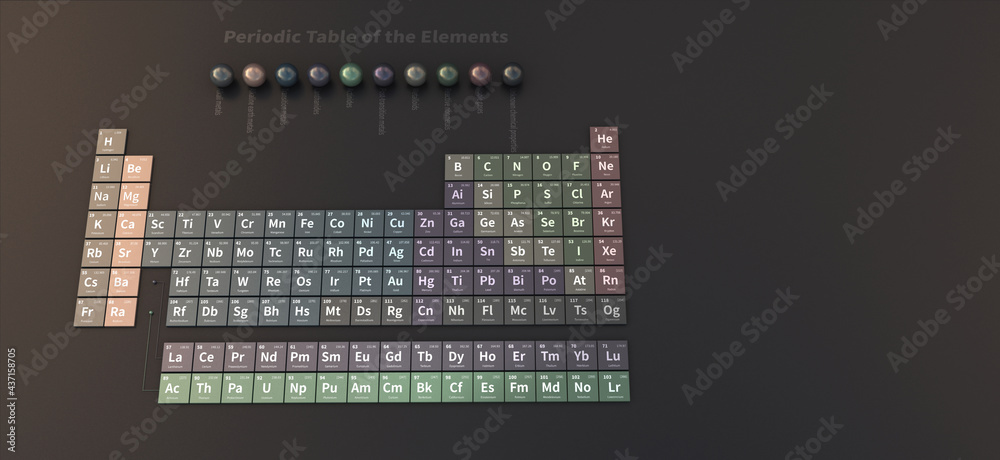element in spherical form. 3d illustration on the periodic table of the ...