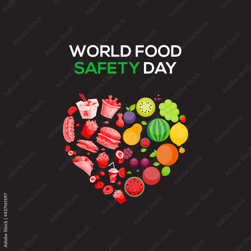 World Food Safety Day. Fruits And fast food safety theme design Stock ...