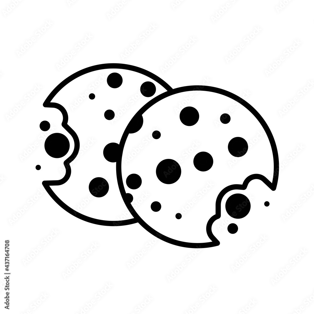Simple browser cookies thin line icon in black. Symbol of round ...