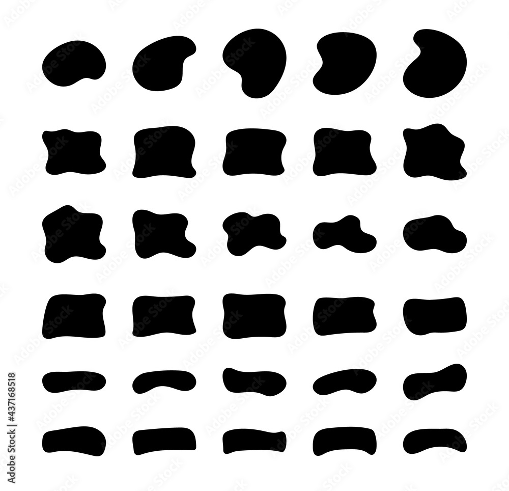 Blob shapes vector set. Organic abstract splodge elemets monochrome ...