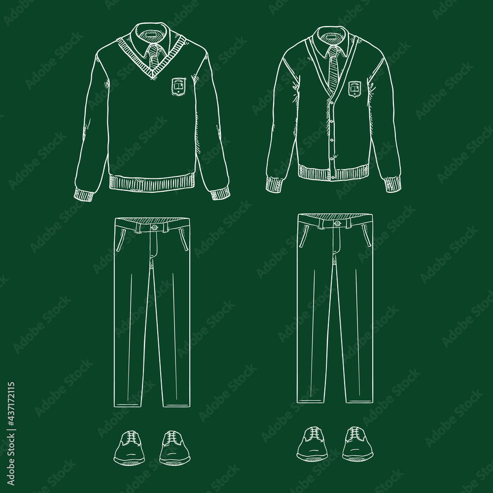 Vector Sketch Set of School Uniform Clothes. Stock Vector | Adobe Stock