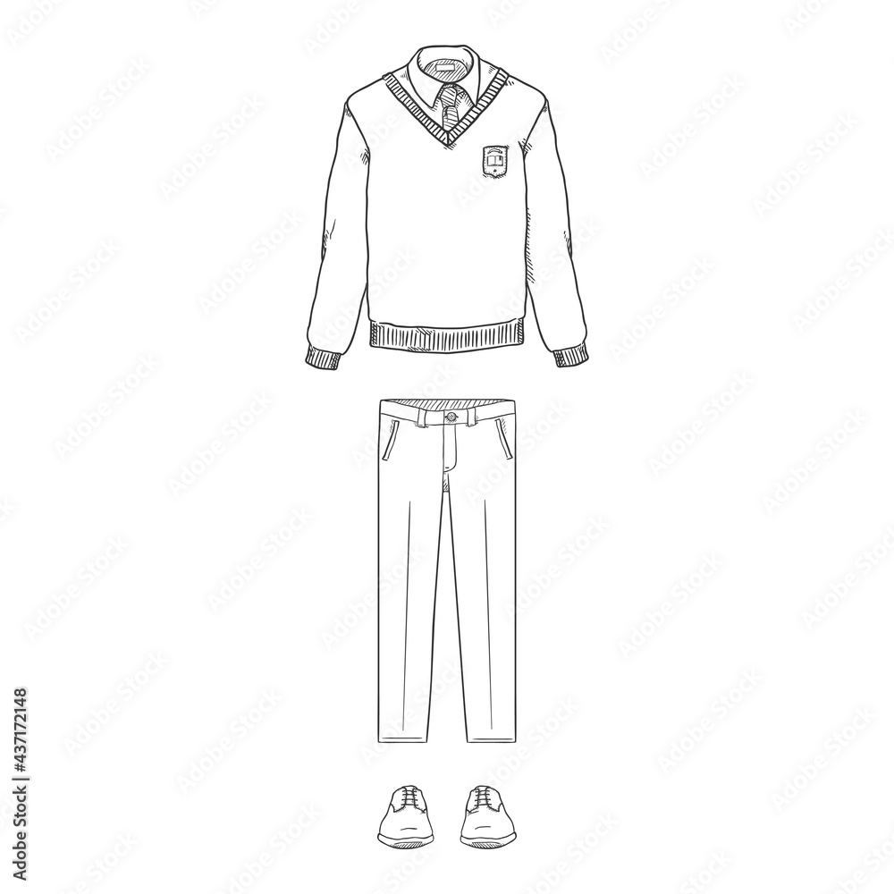 Vector Sketch Set of School Uniform Clothes. Stock Vector | Adobe Stock
