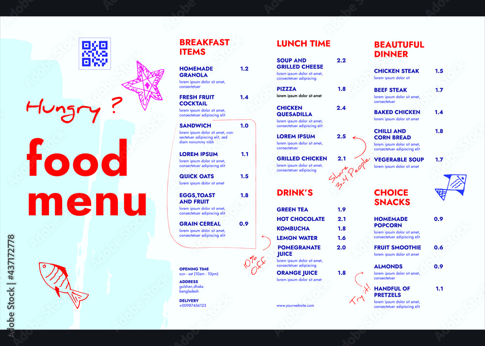 Restaurant cafe menu, template design. Tabloid size one page food menu ...
