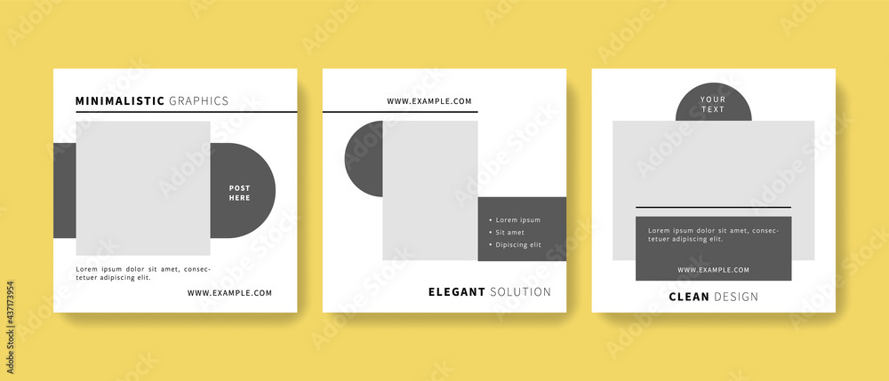 Clean editable social media layouts with minimalistic design, circle ...