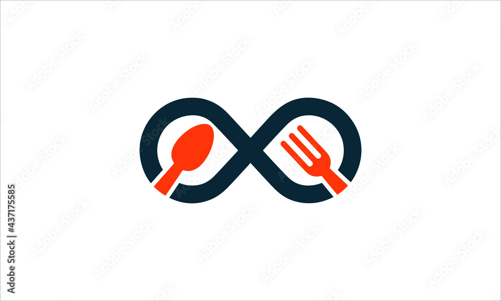 Infinity eat unlimited food logo icon symbol template with fork and ...
