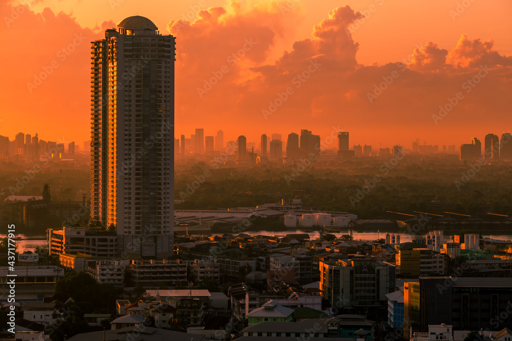 The high angle background of the city view with the secret light of the ...