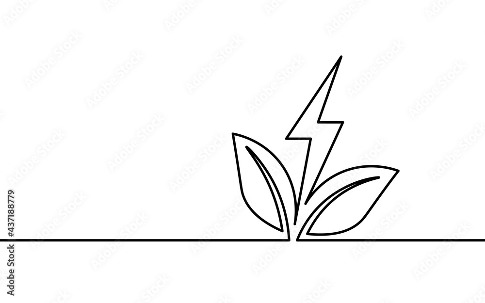 Continuous line art green energy concept. Sustainable power storage ...