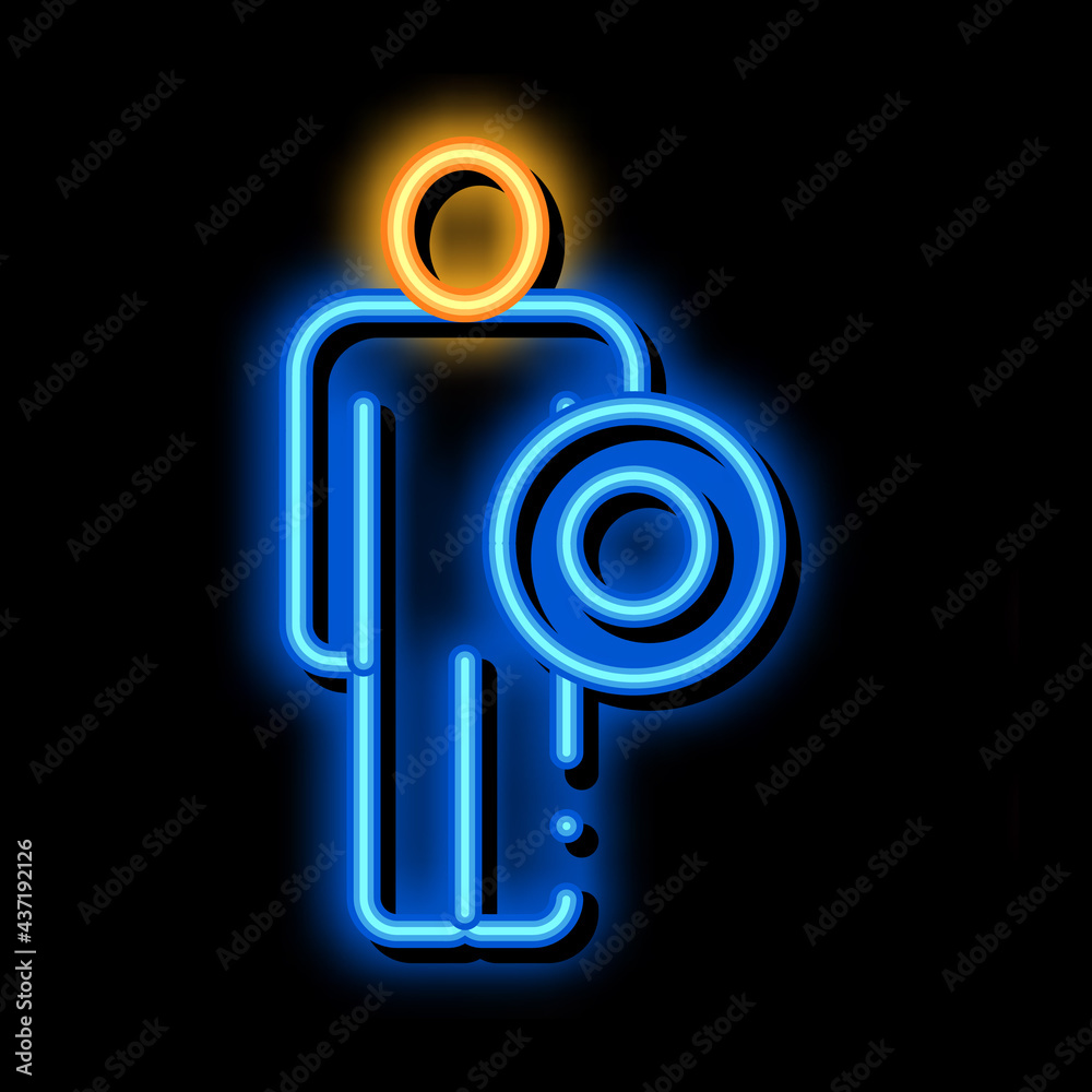 Strong Man With Shield neon light sign vector. Glowing bright icon ...