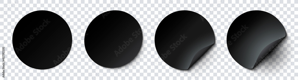 Mockup realistic paper round stickers black colors with curved corner ...