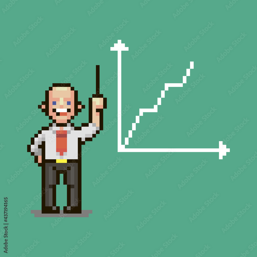 colorful simple flat pixel art illustration of cartoon smiling guy in a ...