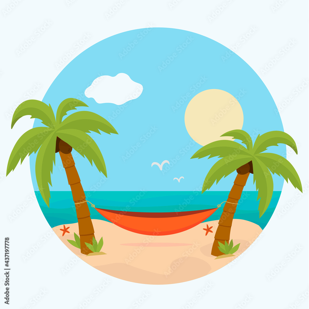 Logo or icon - hammock with palm trees on the beach. Tropical ...