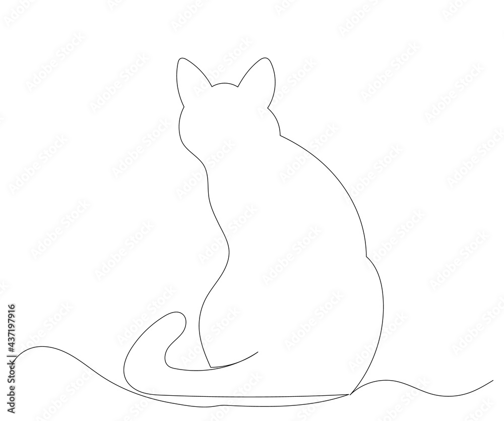 cat one line drawing isolated Stock Vector | Adobe Stock