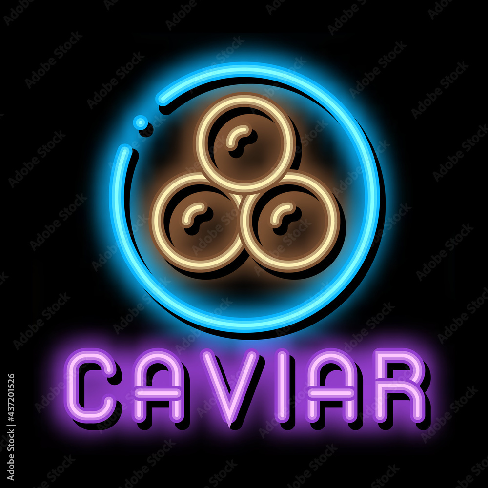 Caviar Seafood neon light sign vector. Glowing bright icon Caviar ...