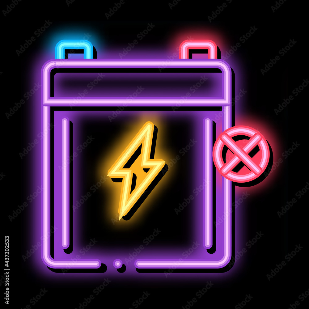 Dead Battery neon light sign vector. Glowing bright icon Dead Battery ...